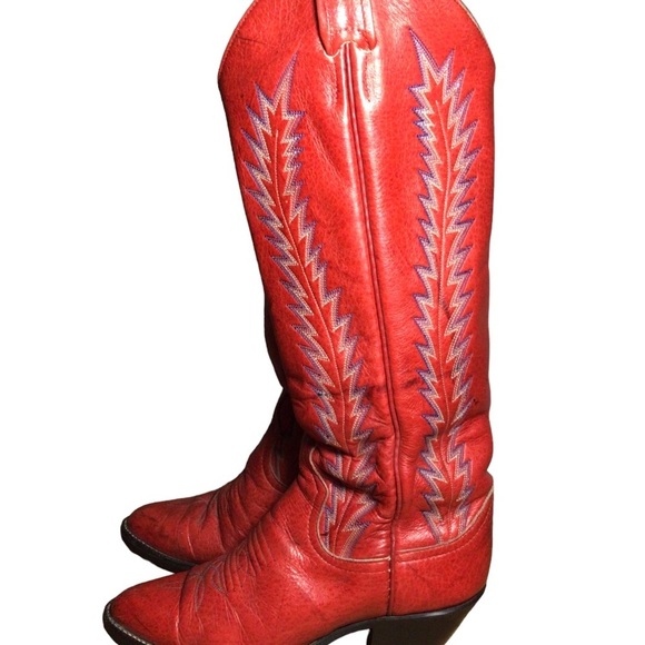 Larry Mahan | Shoes | Vintage Larry Mahan Boots Tall Red Leather Size ...